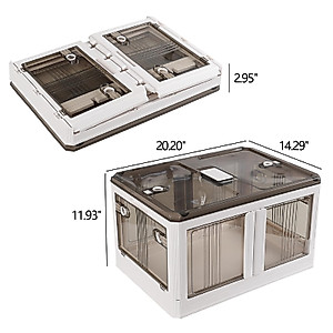 Fiazony 4 Pack 5 Door Stackable Storage Bins Open Front Door, Plastic Folding Storage Box with Wheels and Lids