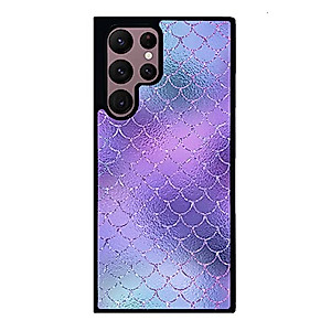 Purple Teal Mermaid Scales Skin Black Rubber Phone Case Compatible With Samsung Galaxy S23 S23+ Ultra S22 S22+ S21 S21FE S21+ S20FE S20+ S20 Note 20 S10 S10+ S10e