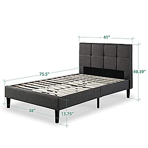 ZINUS Lottie Upholstered Platform Bed Frame / Mattress Foundation / Wood Slat Support / No Box Spring Needed / Easy Assembly, Grey, Twin
