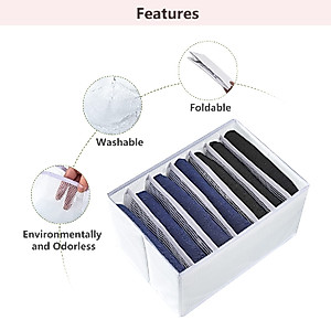 Wardrobe Clothes Organizer, Drawer Organizers For Clothing, Jeans Leggings 7 Compartments Foldable And Washable Storage Box, Built-in PP Board, No Deformation, Large Space, 2 Sizes (White)