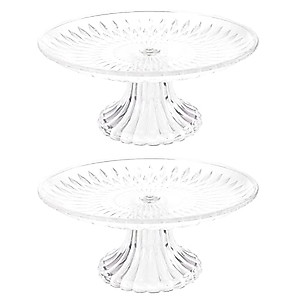 DOITOOL 2Pcs Glass Footed Platter Crystal Footed Cake Plate Platter Round Footed Cake Stand Clear Serving Dish Platter for Home Kitchen (Transparent)