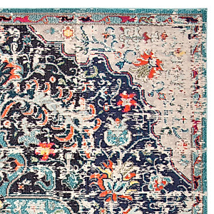 SAFAVIEH Madison Collection Area Rug - 9' x 12', Black & Teal, Boho Chic Medallion Distressed Design, Non-Shedding & Easy Care, Ideal for High Traffic Areas in Living Room, Bedroom (MAD447Z)