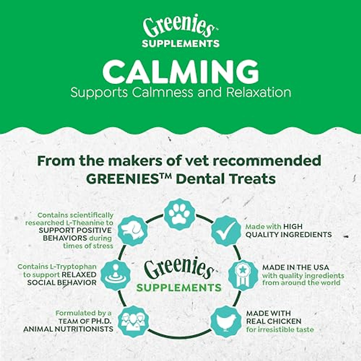 Greenies Supplements Calming Chews for Dogs Chicken Flavor, 80 Count Soft Chews Dog Calming Supplements, 14.7 oz