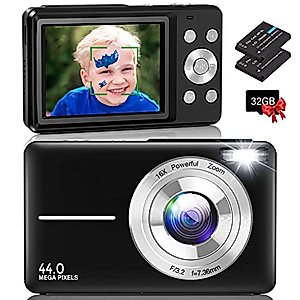Digital Camera, Auto Focus Kids Camera,HOORUAN 1080P & 44MP Vlogging Digital Camera with 32GB Card, 16X Digital Zoom Compact Point and Shoot Camera, Portable Mini Kids Camera for Teens Students
