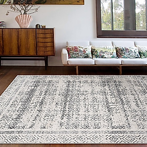 Rugshop Distressed Bohemian Border Stain Resistant Soft Area Rug 7' 10" x 10' Gray