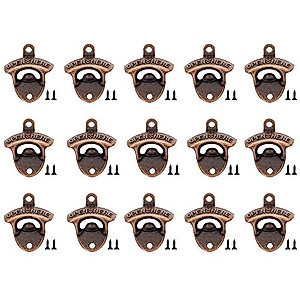 15pcs Latest Wall Mounted Bottle Openers for Vintage Rustic Bar or Restaurant Vintage Rustic Bar or Restaurant Vintage Beer Bottle Opener Suitable for Bars KTV Hotels Homes(Red copper, 15)