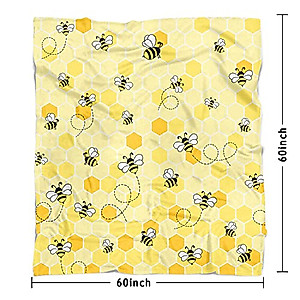Bee Blanket, Cute Bee Gifts for Women Bee Lovers, Kawaii Bee Throw Blankets, Bees Cozy Soft Cartoon Plush Fuzzy Yellow Blanket, Christmas Birthday Gifts, Bee Hive, Honey Bee Decor Stuff, 50x60 inch