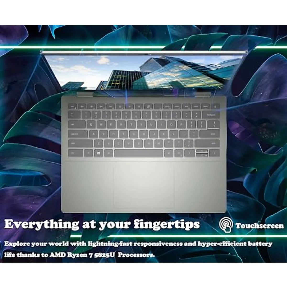 Dell Inspiron 14 Inch FHD Touchscreen 2 in 1 Business Laptop, AMD Ryzen 7 5825U, 16GB RAM, 512GB SSD, Windows 11 Pro, Backlit Keyboard, Fingerprint Reader, HDMI, WiFi 6, Pebble Green