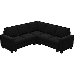 Belffin Velvet Modular Sectional Sofa Convertible Sectional Sofa Couch with Reversible Chaise L Shaped 4 Seater Corner Sofa Couch Black