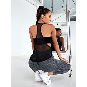 MakeMeChic Women's Hollow Out Racerback Athletic Sports Tank Tops Sleeveless Workout Shirts Black S