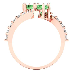 Clara Pucci 1.95ct Round cut Custom Engraving 2 stone Solitaire Green Simulated Diamond Statement Art Deco Ring 14k Rose Gold Size 4.5