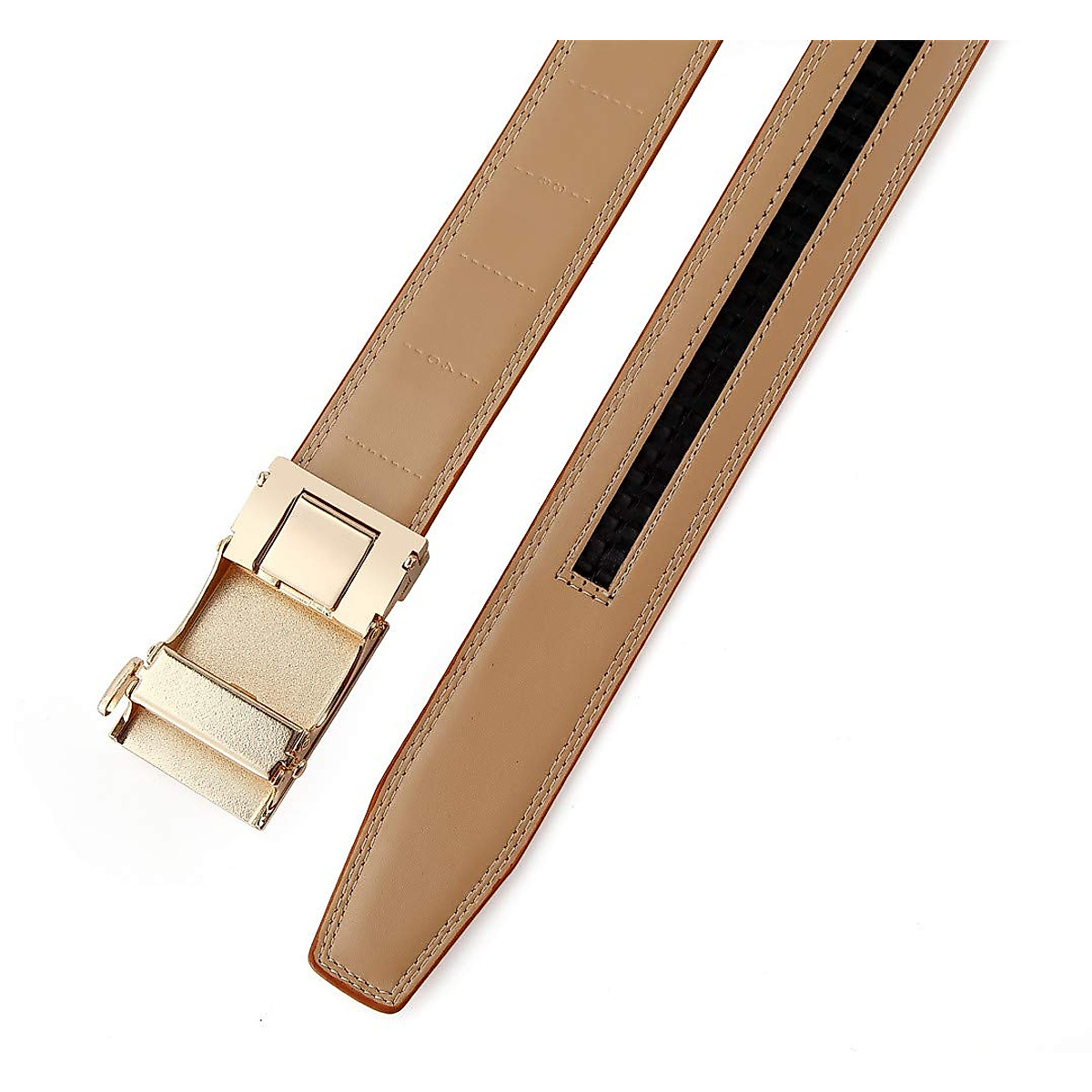 guvoosm Men's Belt Ratchet Leather Dress Suit Casual Jeans Belts -Trim to fit-35cm wide-505-TAN-110