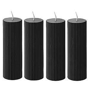 Ribbed Pillar Candles 2x6'' Inches Tall Brown Fluted Column Modern Home Décor Soy Wax Handmade Unscented (4-Pack), Aesthetic Decorative Textured Candle Set