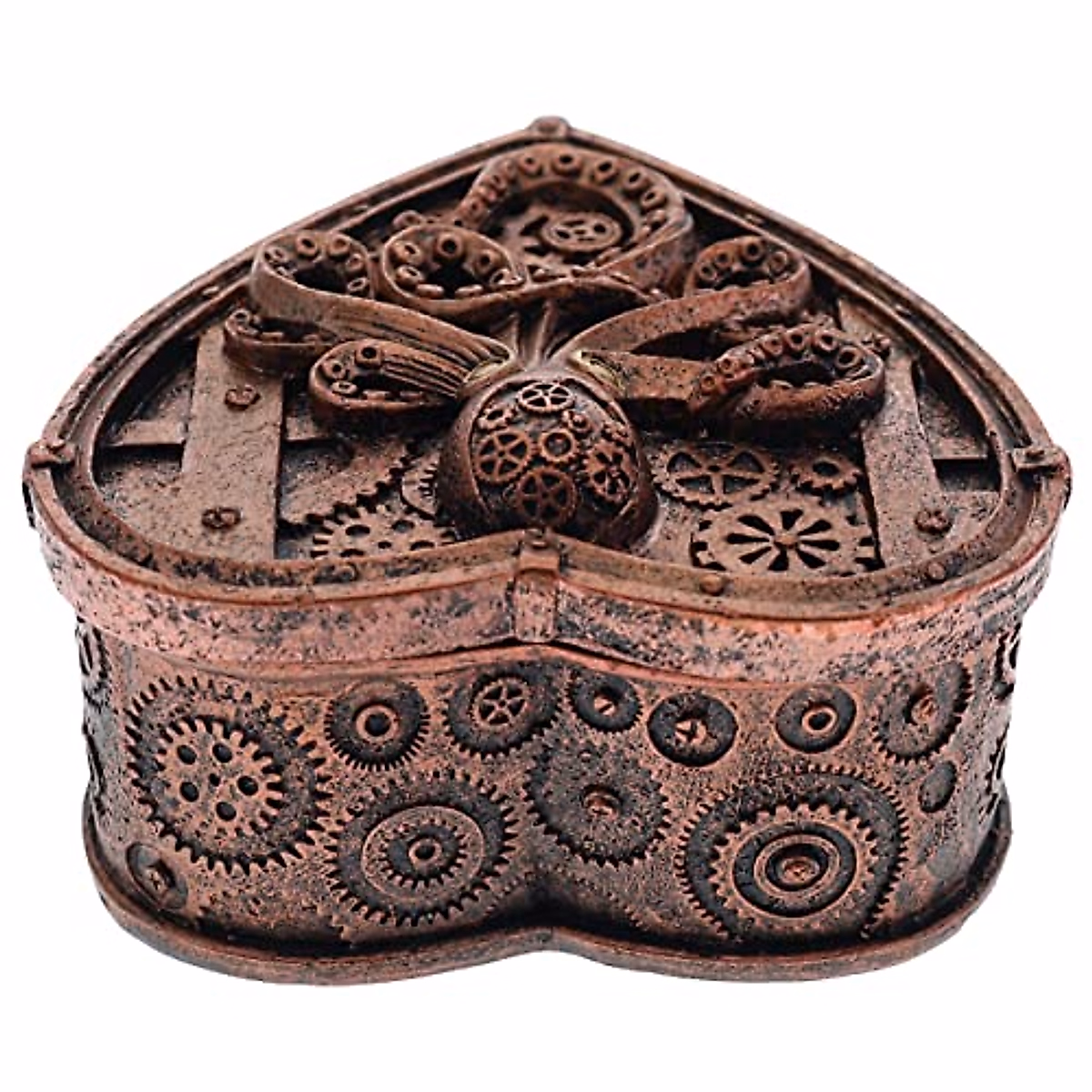 Top Brass Steampunk Octopus Heart Shaped Small Trinket Stash Jewelry Box Figurine - Unusual Eclectic Gothic Decor (Rustic Copper)