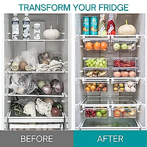 J2K Refrigerator Organizer Bin | Retractable Fridge Storage Drawer Organizer | 1-4 Adjustable Partition Fruits, Vegetables, Egg Storage Container | Fits Fridge Shelf Lip Under 1.5 Cm