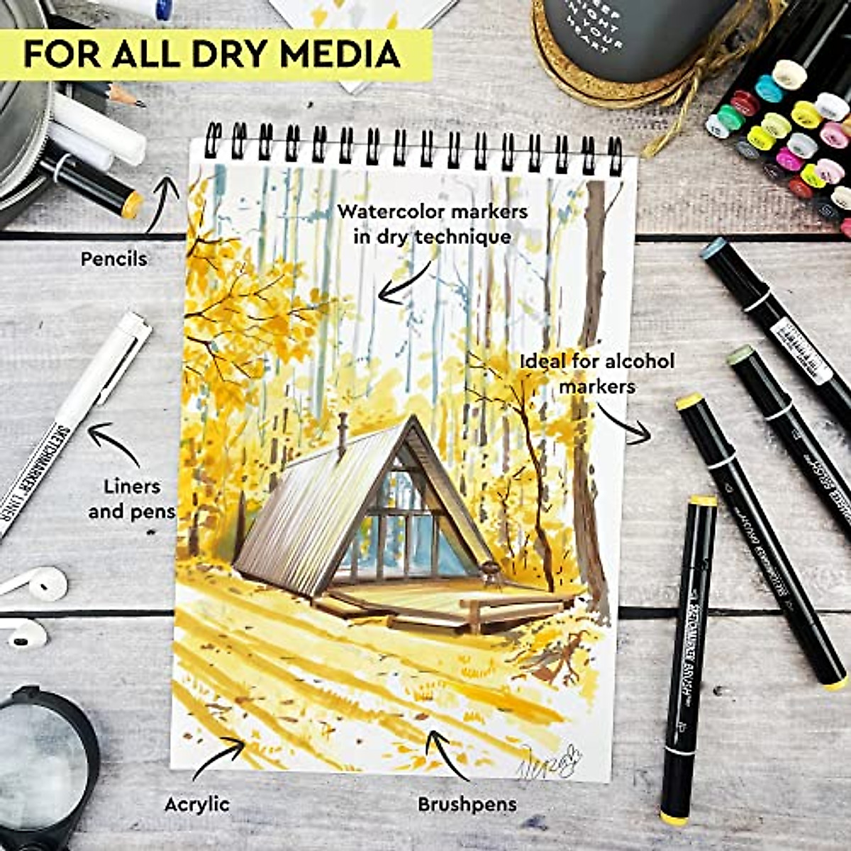 SKETCHBAR Mirror PAD A5, use 100% of Your Sketchbook, 220 g/m2, Extra Smooth, bleedproof Technology Allows You to use Every Side of Every Page, Ideal for Artists, Illustrators, Drawing