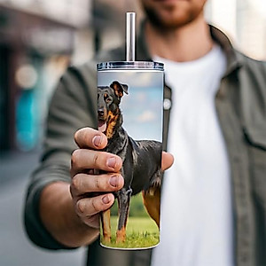 Beauceron Dog Photo Skinny Tumbler 20oz with Straw Insulated Water Bottle Gift