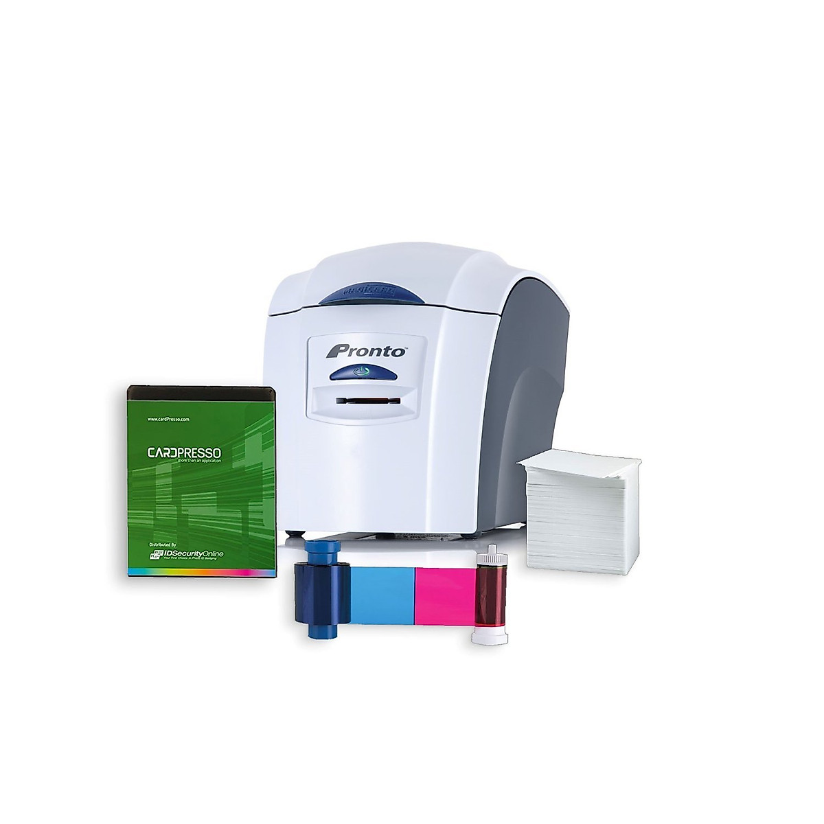ID Card Maker Kit: Magicard Pronto ID Printer with Two-Year Warranty, CardPresso ID Card Software, 100 image Full Color Ribbon, and 100 Cards
