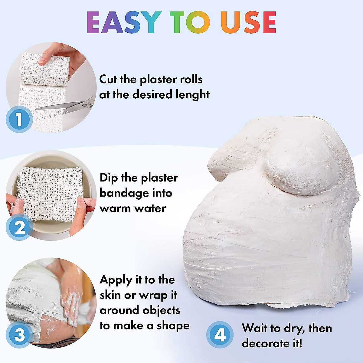 12pc Plaster of Paris Rolls - Fast Setting Gauze for Mache, Belly Casting, & Sculptures | Art and Craft Bandages, Wraps, Masks