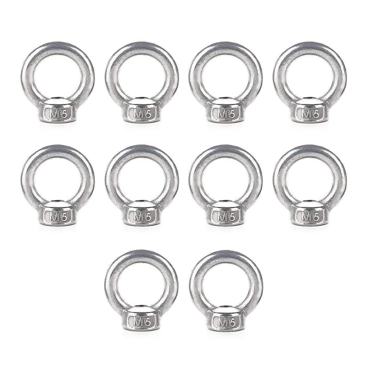 Eowpower 10 Pieces 304 Stainless Steel M6 Ring Eye Bolts Threaded Nuts