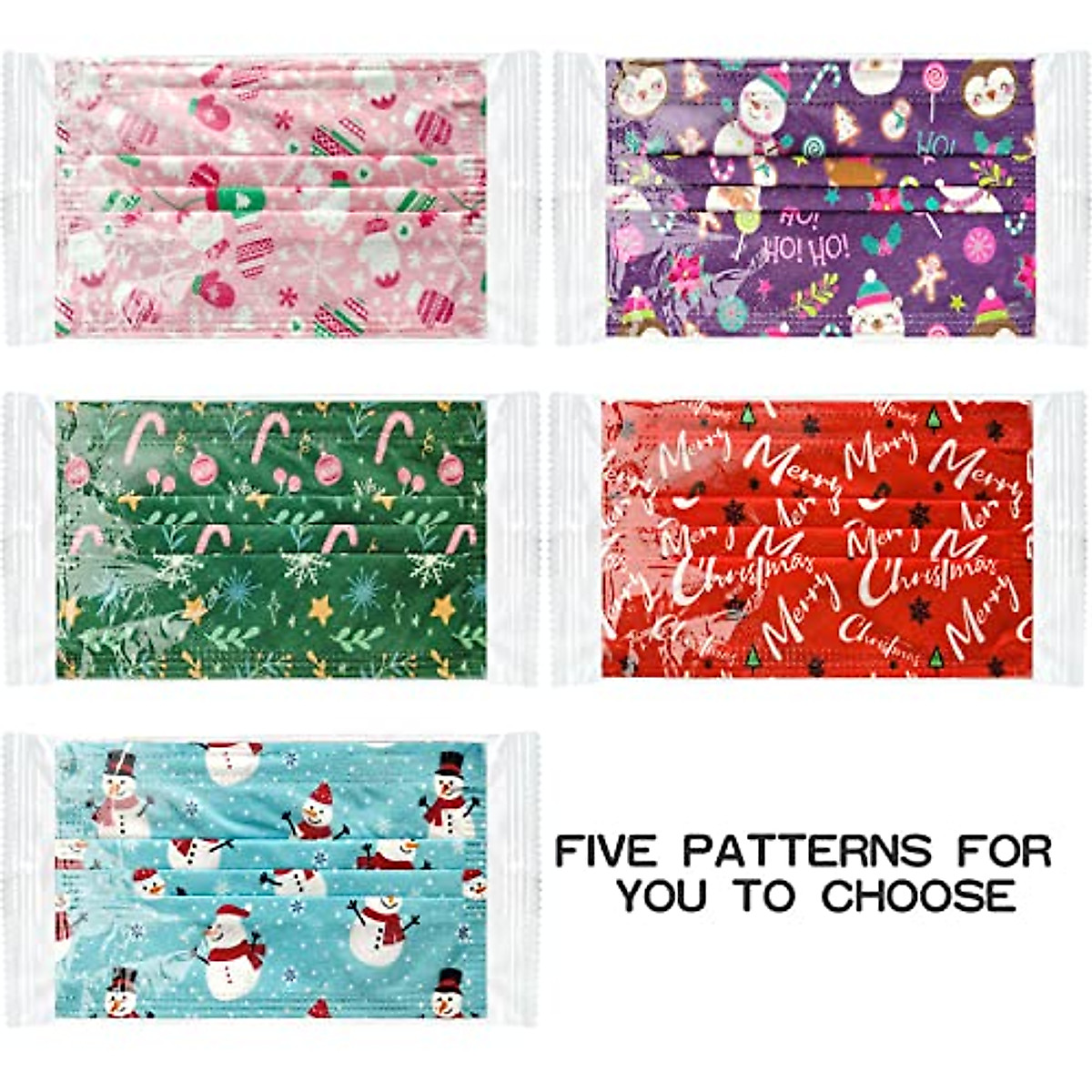 50 Pack Adults Christmas Disposable Face Mask, Individually Wrapped 3-Ply Breathable Non-woven Breathable Masks For Men and Women