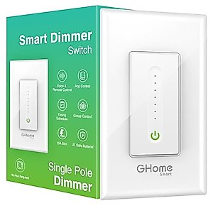 GHome Smart Smart Dimmer Switch Work with Alexa Google Home, Neutral Wire Required 2.4GHz Wi-Fi Switch for Dimming LED CFL INC Light Bulbs, Single Pole, UL Certified, No Hub Required, 1Pack