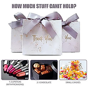 TTSITG 50 Pack Thank You Mini Bags, 4.5" x 1.8" x 3.9" Marbled Candy Box Gift Grey Thank You Box Cardboard Gift Boxes Small Party Favor Bags With Bow Ribbon Suitable for Anniverary