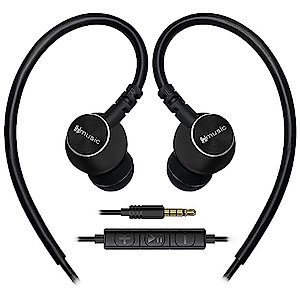Hmusic Sports Earbuds Wired with Microphone, 3.5 mm Plug Metal Shell Earplugs in-Ear Headphones with Over Ear Hook Earphones for Sports, Running, Workout, Exercising, Gym