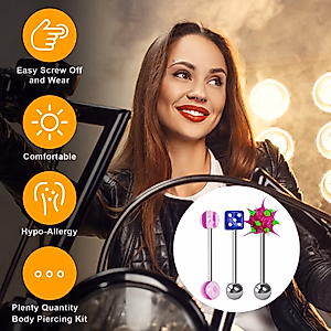 CrazyPiercing Lot of 110PCS Body Jewelry Piercing Eyebrow Navel Belly Tongue Lip Bar Ring