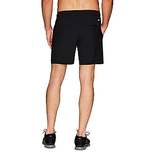 RBX Men's Woven Basketball Short Gym Shorts 7" Quick Drying Running Shorts with Pockets Athletic Fit X-Dri Moisture Wicking Training Shorts Breathable Mesh Detail Workout Shorts Laser Cut Black L