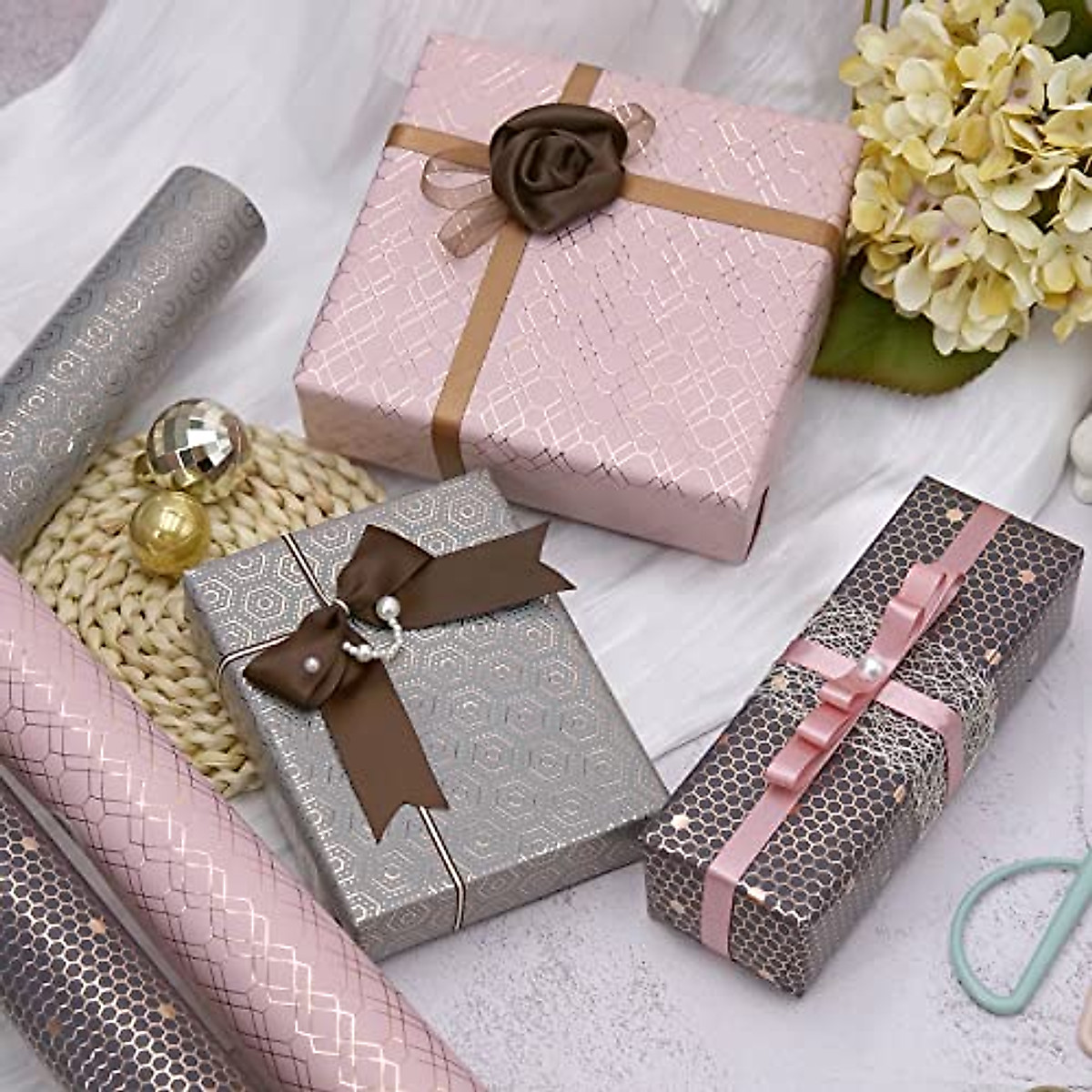 Blavermant Wrapping paper rolls, Gift Wrapping Paper Mini Roll - 17" X 10 ft Per roll, 3 Different Geometric Design for Families Friends Kids in Birthday Wedding Baby Shower Congrats Party