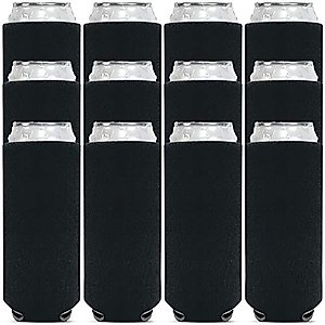 CSBD Blank Slim Beer Can Coolers Premium Quality Soft Drink Coolies Collapsible Insulators Bulk, 12 Packs, Great For Monograms, DIY Projects, Weddings, Parties, Events (12, Black)