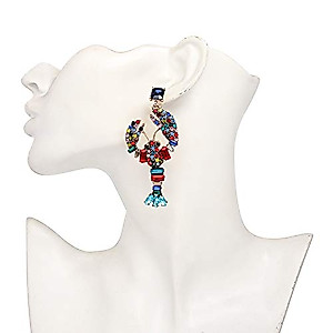 Mountainer Trendy Animal Lobster Crystal Big Earrings for Women Statement Drop Earring Wedding Jewelry Gift-Colorful