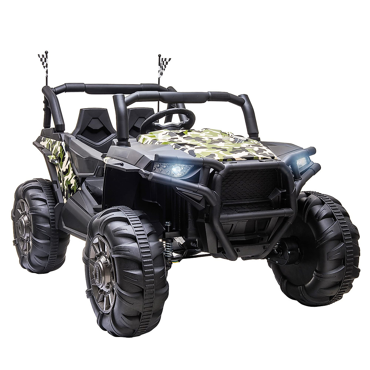 Aosom 12V Kids Ride On Car Electric Off-Road UTV Truck Toy with Parental Remote Control, Suspensions, USB, Bluetooth, 3 Speeds & 4 Motors, Camo Green