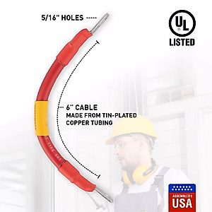 Exell Battery 4 Gauge Interconnecting Copper Cable, 6-Inch Length with 5/16-Inch Lugs (Red)