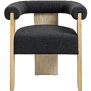 Meridian Furniture 566Black-C Barrel Collection Mid-Century Modern Dining Chair with Solid Wood Natural Finish, Rich Black Boucle Fabric, 27.5" W x 24" D x 28" H, Black