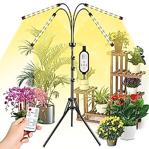 ZXMEAN Grow Lights for Indoor Plants Full Spectrum with 15-60 inches Adjustable Tripod Stand Plant Light with 4/8/12H Timer with Remote Control, LXG0009