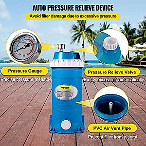 VEVOR Cartridge Pool Filter, 150Sq. Ft Filter Area Inground Pool Filter,Above Ground Swimming Pool Cartridge Filter System w/Polyester Cartridge,Corrosion-proof,Auto Pressure Relieve,2 Unions Included