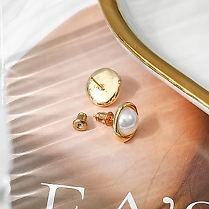 HOKEMP Pearl Earrings 16k Gold Plated Pearls Stud Earrings Hypoallergenic Jewelry for Women Girls Valentine's Day