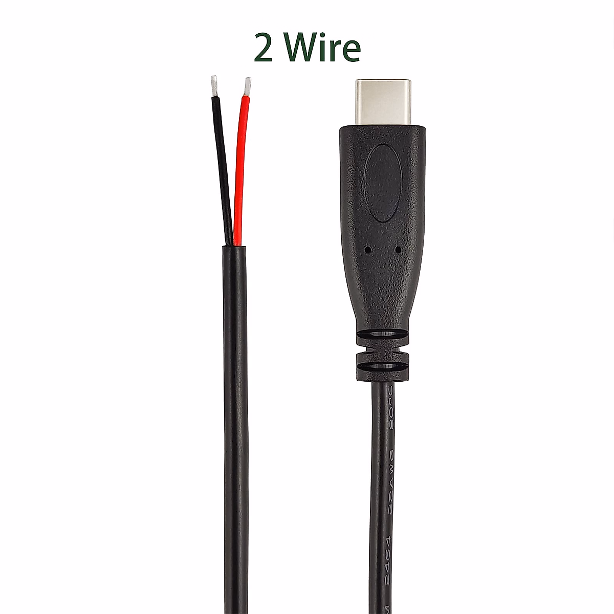 JZYMOD USB C Pigtail 2 Core Cable, 4-Pack USB 2.0 Male Plug 2pin Wire DIY Pigtail Cable 5V 3A 22AWG USB C Power Cable Black (9.8Inch/25cm)