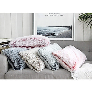 Uhomy 2 Packs Home Decorative Luxury Series Super Soft Plush Faux Fur Rectangular Pillow Cover Cushion Case for Sofa/Beding 12x20 Inch 30x50 Cm, Red Burgundy Ombre