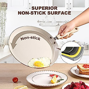 Zalnuuk Crepe Pan, 10 Inch Dosa Pan with Spreader, Nonstick Dosa Tawa for All Stove, Tortilla Pan with Detachable Handle, White Pancake Pan