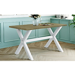 TARTOP 45.5 Inches Rustic Farmhouse, Wood Kitchen Room X-Shape Legs, Rectangle 4-6, Easy to Assemble, Gray Green+_White, Round Extendable Dining Table, Espresso