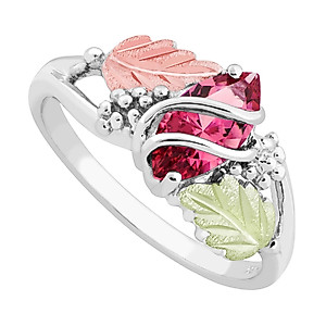 Marquise Synthetic Ruby July Birthstone Wrap Ring, Sterling Silver, 12k Green and Rose Black Hills Gold Size 7.5