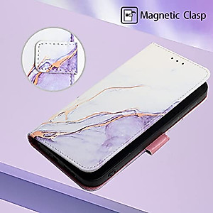 ONV Wallet Case for Oppo Reno 6 Pro+ 5G - Premium Marble Painted Leather Flip Case Stand Card Slot Magnet with Silicone Shell Flip Cover for Oppo Reno 6 Pro+ 5G [Marble] -WhitePurple