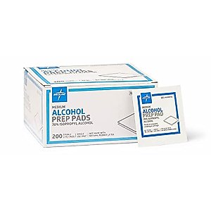 Medline Alcohol Prep Pads, 2-Ply, Sterile, Size Medium, 1.125 x 2.375 Inches, Case of 3000