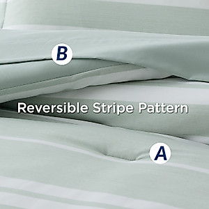 Bedsure Twin Comforter Set 5 Pieces, Sage Green Striped Bedding Set for Twin Size Bed Reversible, Cationic Dyeing Bed in a Bag with Comforter, Sheets, Pillowcase & Sham