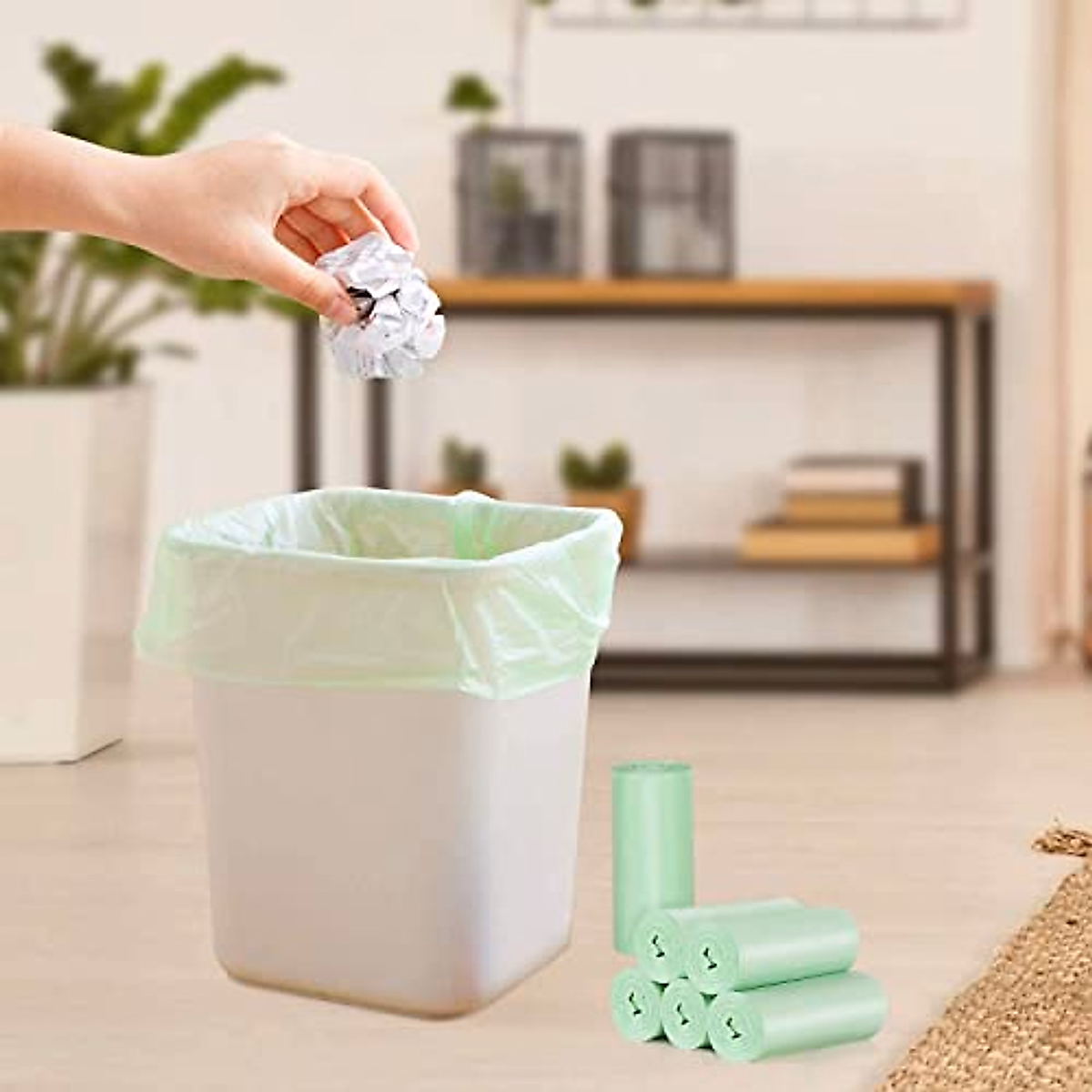 1.2 Gallon Small Trash bags Biodegradable Mini Bathroom Garbage Bags Fit 4.5 Liter Trash-Can-Liners for Bathroom Kitchen Office (150 Counts,Green)