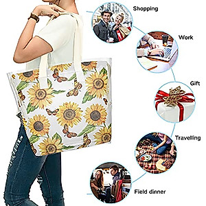 Sunflower Butterfly Clear Tote Bag, Women Shoulder Bag Double Transparent Bags Handbag for Work, School, Shopping, Travel, Beach （21160099）