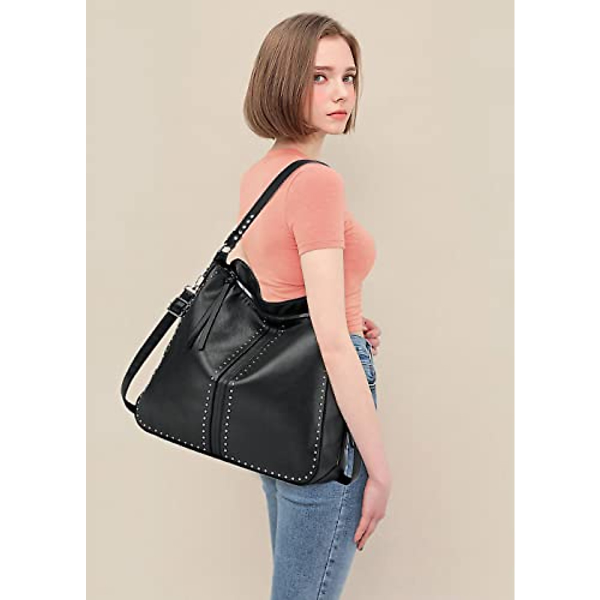 Viviphanhy Women Large hobo Leather tote concealed carry purses shoulder crossbody bags sets(Black)